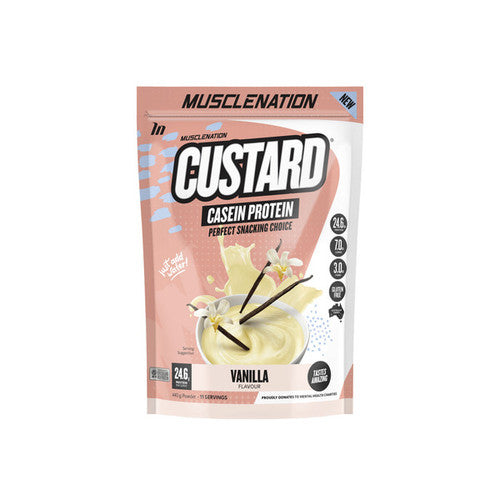 Muscle Nation Custard Casein Protein Powder Vanilla 440g – OzChemist ...