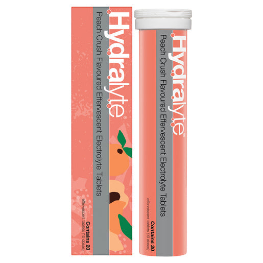 Hydralyte Peach Crush Flavoured Effervescent Electrolyte Tablets 20 ta – OzChemist Australia