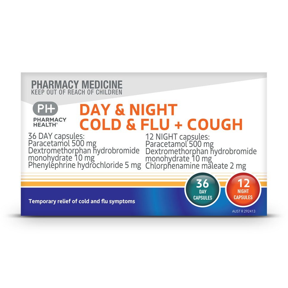 Pharmacy Health DAY & NIGHT COLD & FLU+COUGH 24 CAPs – OzChemist Australia