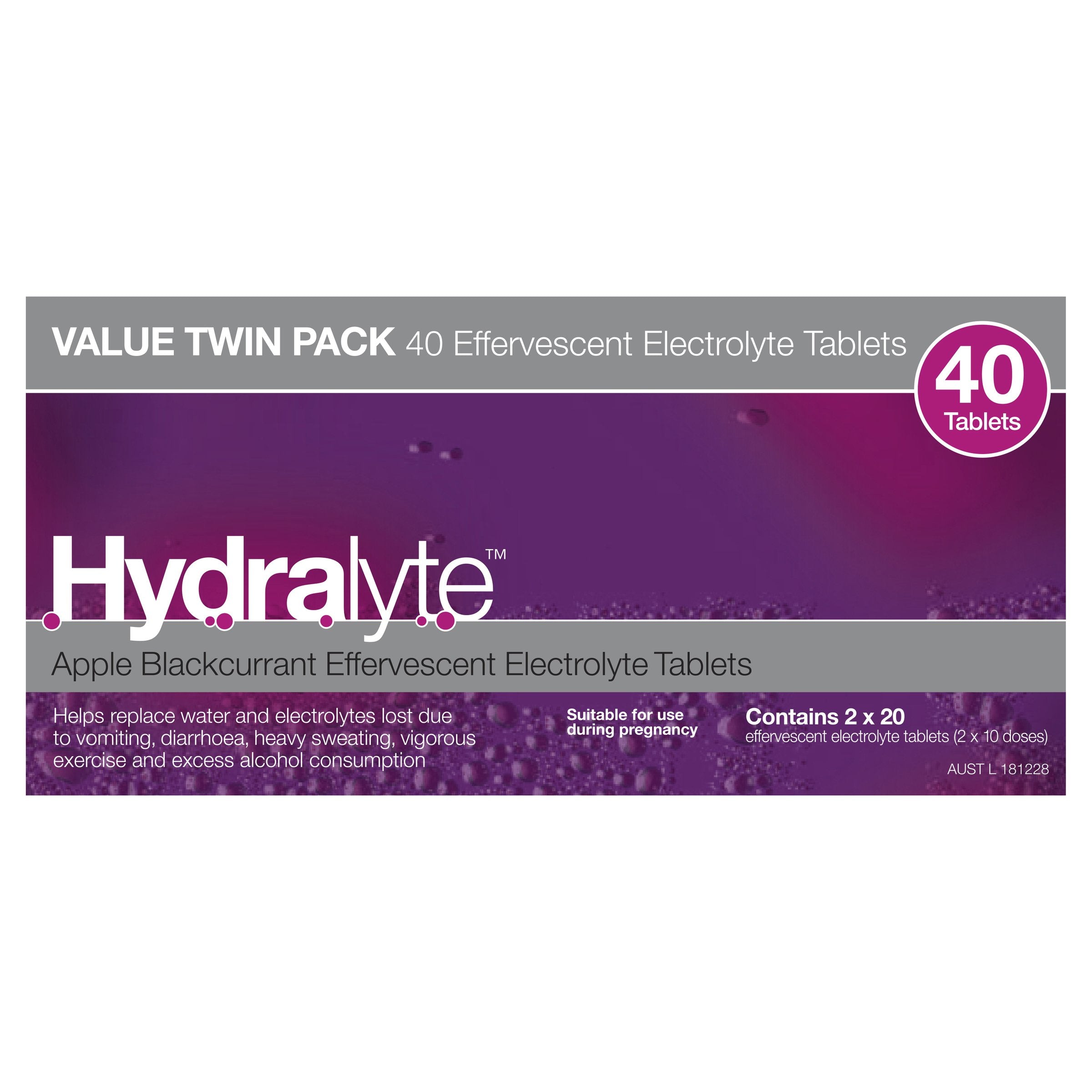 Hydralyte Effervescent Electrolyte Tablets Apple Blackcurrant 20 Table ...